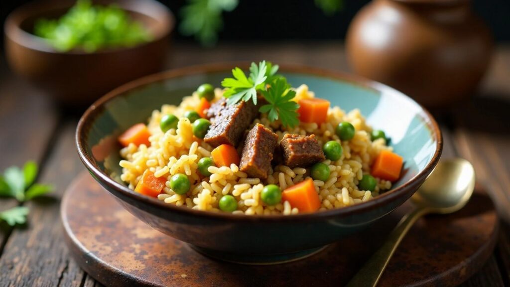 Budaatai Khuurga - Reis mit Gemüse und Rindfleisch [CreaTable] – Rezept ...