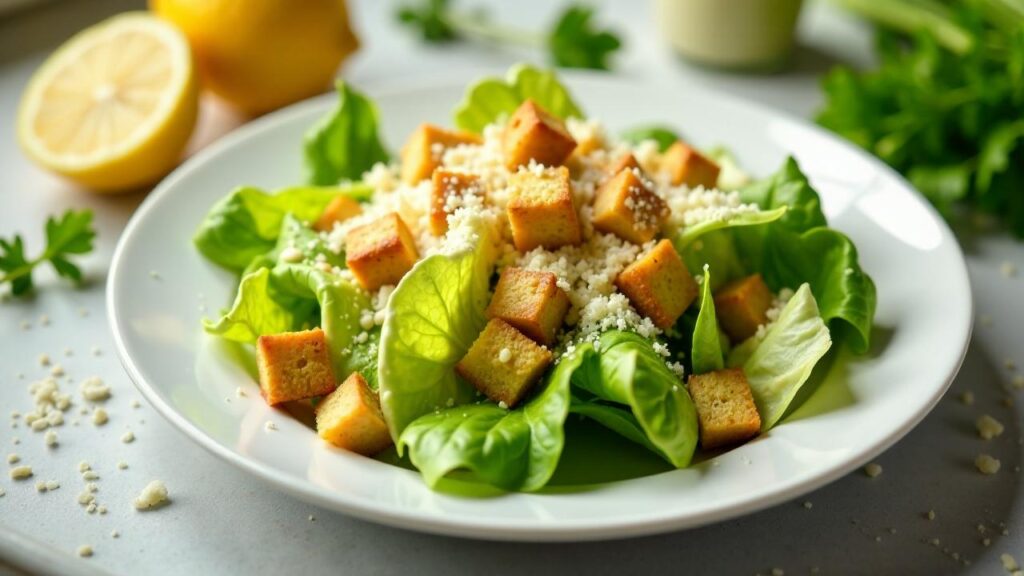 Caesar Salad – Frischer Salat mit Romana, Croutons, und Caesar-Dressing ...