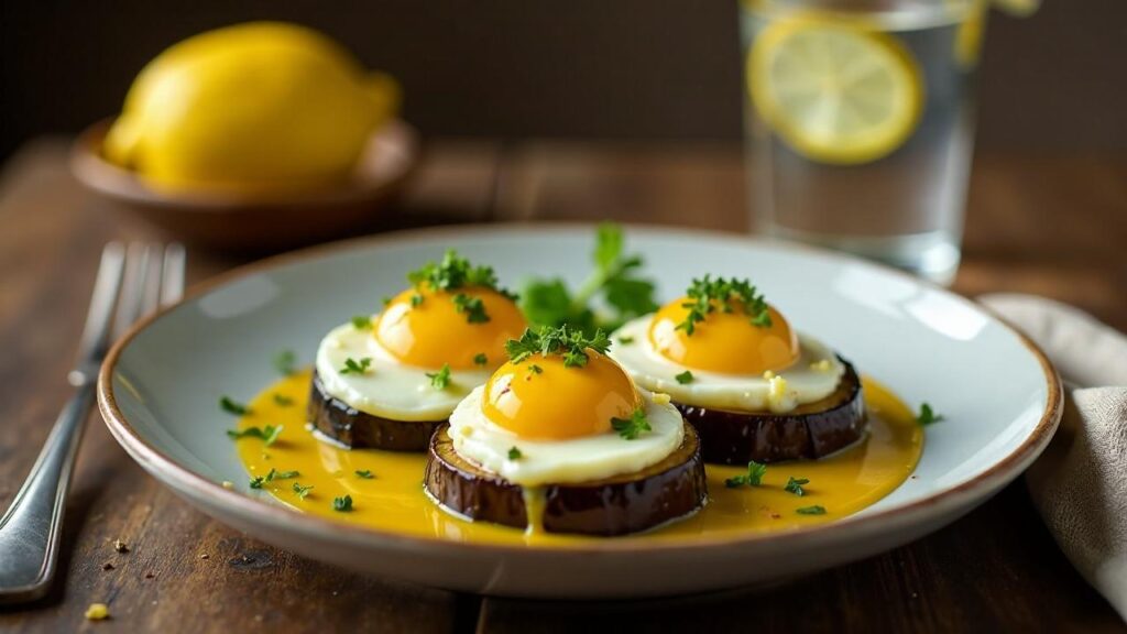 Senfeier mit gebackenen Auberginen [CreaTable] – Rezept für Anfänger ...