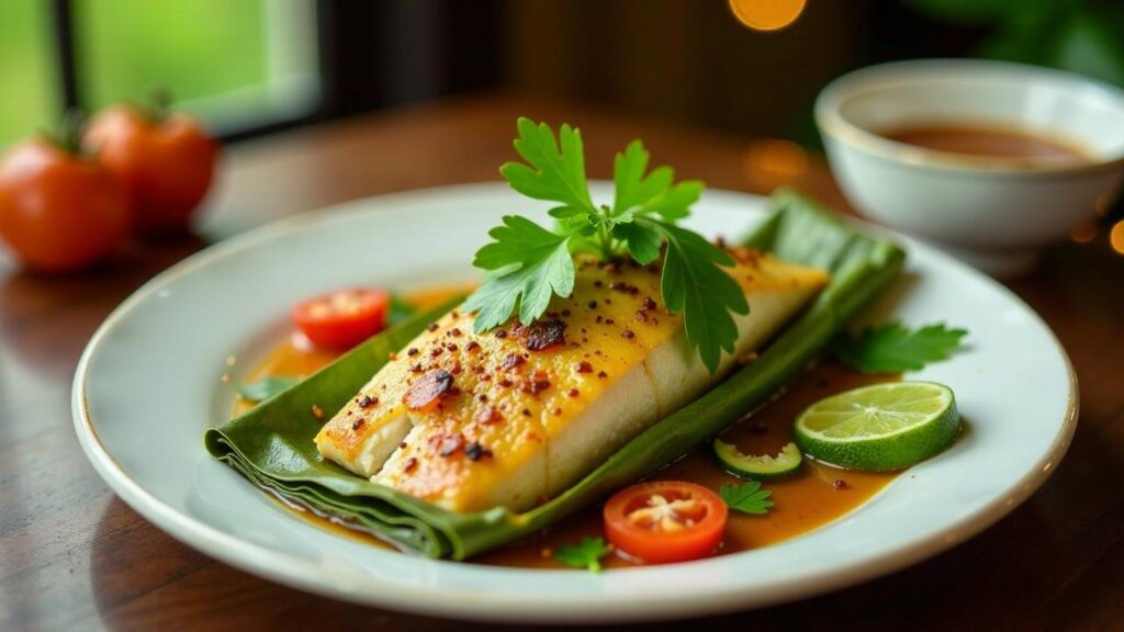 Steamed Fish in Banana Leaves (Gedämpfter Fisch in Bananenblättern ...