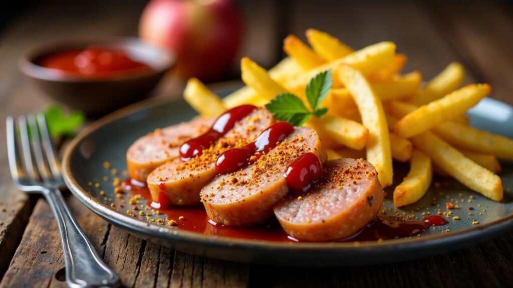 Wiener Currywurst mit Apfelkren-Sauce und Pommes [CreaTable] – Rezept ...